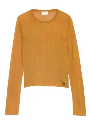 Saint Laurent Logo-plaque Long-sleeves T-shirt - Brown