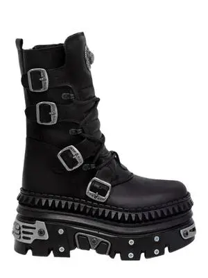 NEW ROCK Buckled Platform Boots - Black