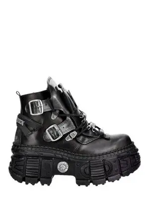 NEW ROCK Wall Buckle-strap Platform Boots - Black
