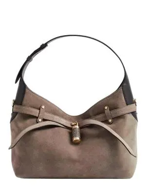 Borbonese B-halo Buckled Suede Shoulder Bag - Neutrals