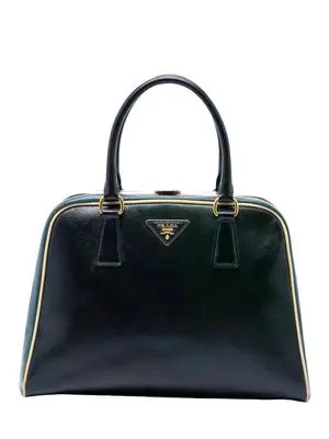 Prada 2000-2013 Bicolor Saffiano Vernice Pyramid Frame Handbag - Blue