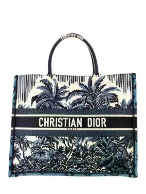 DIOR Christian Dior Embroidered Canvas Large Tote Bag