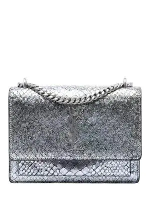 Saint Laurent Saint Laurent Medium Python Embossed Leather Monogram Sunset Crossbody Satchel Silver
