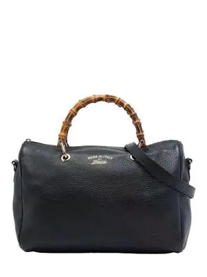 Gucci Medium Calfskin Bamboo Shopper Boston Bag Satchel - Black