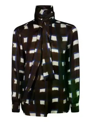 Incotex Check-print Pussy-bow Blouse - Brown