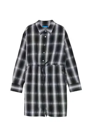 AGNES B. Logo-patch Plaid Shirt Dress - Black