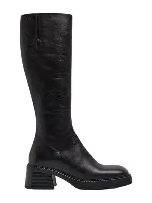 MIISTA Yumi Square-toe Leather Knee-high Boots - Black
