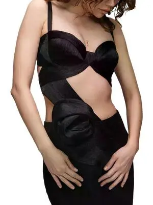 NORINA ST Feyla Cut-out Rosette Fitted Maxi Dress - Black