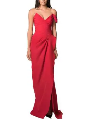 NORINA ST Alma Draped Lace-up Gown - Red