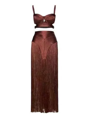NORINA ST Fringe-detail Skirt And Top Set - Brown