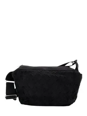 Bottega Veneta Cassette Zip Maxi Intrecciato Webbed Canvas Cross Body Bag - Black