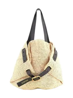 Loewe Loewe Paula's Ibiza Punch Hole Raffia With Leather Medium Tote Bag Neutrals