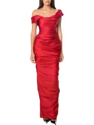 NORINA ST Mia Draped Off-shoulder Maxi Dress - Red