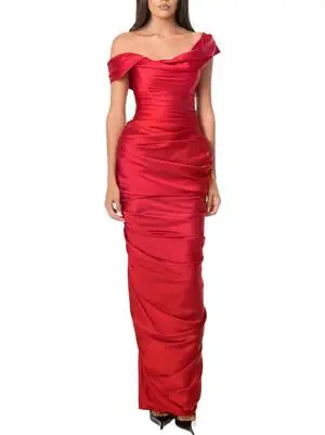 NORINA ST Mia Draped Off-shoulder Maxi Dress - Red