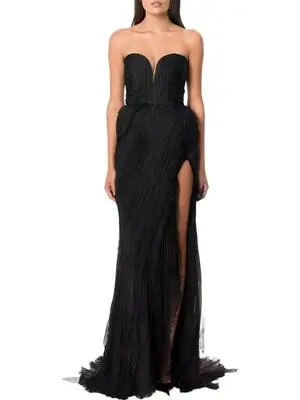 NORINA ST Zenya Plissé-effect Strapless Maxi Dress - Black