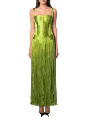 NORINA ST Emerald Fringe-trim Maxi Dress - Green