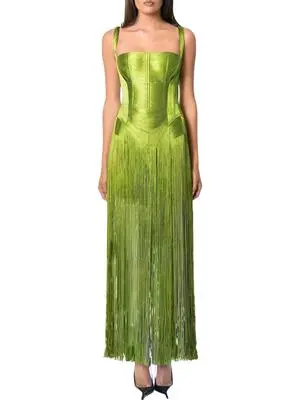 NORINA ST Fringe Trim Corset Maxi Dress - Green