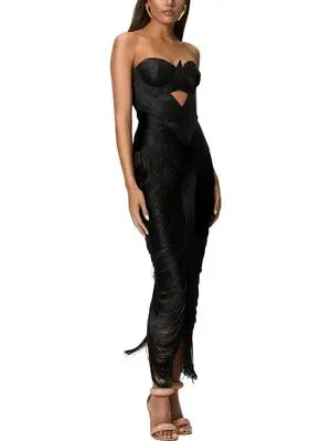 NORINA ST Aura Fringed Midi Dress - Black