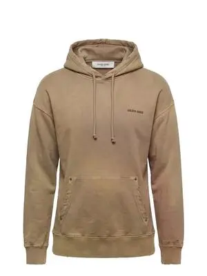 GOLDEN GOOSE Distressed Logo-print Cotton Hoodie - Neutrals