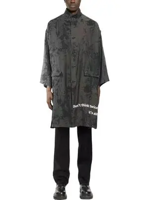 Yohji Yamamoto Jacquard-print Message-print Coat - Grey