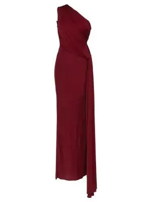 HERVE L. LEROUX Draped Asymmetric-neckline Gown - Red