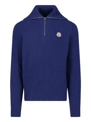 Moncler Virgin Wool Zip Sweater - Blue
