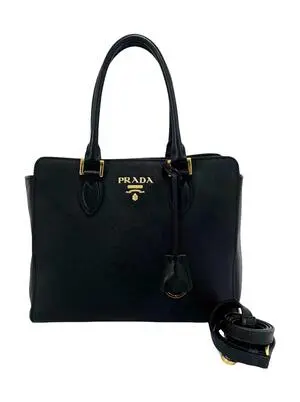 Prada Saffiano And Soft Calf Satchel - Black