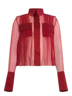 Alberta Ferretti Pleated Silk Blouse - Red