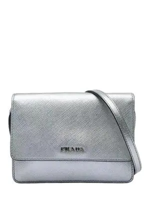 Prada Saffiano Wallet On Strap Crossbody Bag - Silver