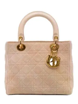 Dior 1997 Medium Suede Cannage Lady Satchel - Pink