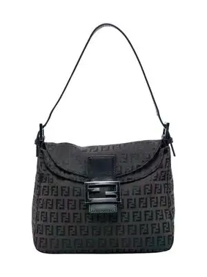 FENDI Fendi Zucchino Canvas Double Flap Mamma Shoulder Bag