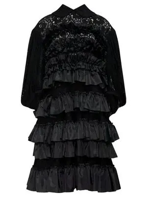 Comme Des Garçons Ruffle Lace Midi Dress - Black