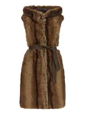 Pinko Faux Fur Hooded Vest - Brown