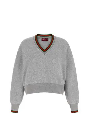 Gucci Web Mélange Cotton Jersey Sweatshirt - Gray
