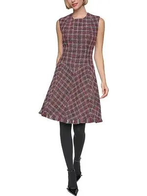 Sonia Rykiel Paris Jewel Neck Fringe Trim Dress - Red Multi