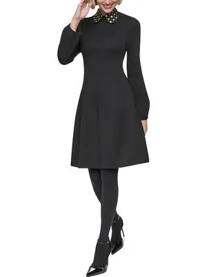Sonia Rykiel Paris Domino Embellished Collar Long Sleeve Dress - Black