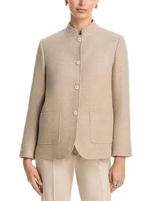 Eleventy Cashmere & Silk Mandarin Collar Jacket - Sand