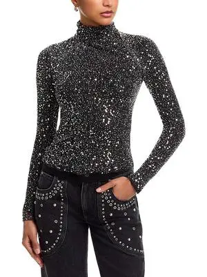 ISABEL MARANT ÉTOILE Isabel Marant Lou Sequin Embellished Mock Neck Long Sleeve Top