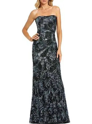 Mac Duggal Strapless Embellished Column Gown - Black Multi
