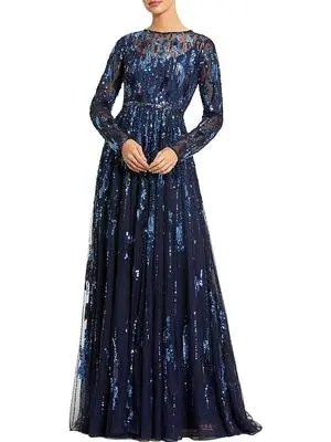 MAC DUGGAL Mac Duggal Long Sleeve Sequin Embellished Gown