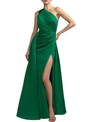 MAC DUGGAL Mac Duggal One Shoulder Satin Gown With Overskirt