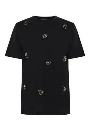 EXQUISE Ailith Embellished Crewneck T-shirt - Black