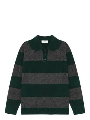 LES DEUX Striped Melange Knitted Polo - Green