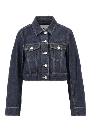 GANNI Cropped Denim Jacket - Blue