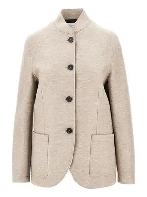 Harris Wharf London Pressed Wool Nehru Jacket - Beige