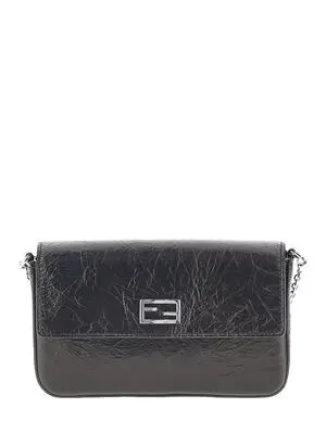 Fendi Craquelé Leather Tube With Chain - Black