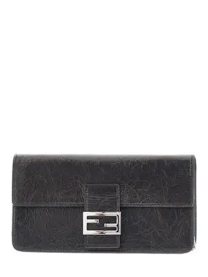 FENDI FENDI Craquelé-Effect Leather Baguette Clutch With Double Strap