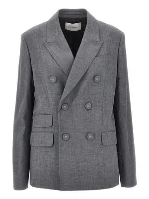 AMI Paris Double-breasted Virgin Wool Blazer With Belt - Grey