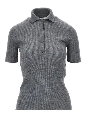 Fendi Ribbed Knit Polo Shirt - Grey