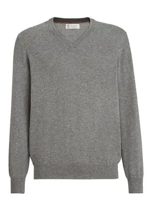Brunello Cucinelli Cashmere V-neck Sweater - Grey